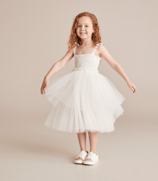 Shirred Elastic Linen Blend Tulle Dress | Target Australia