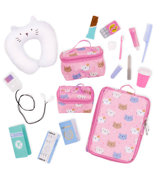 Our Generation Purrfectly Packed Kitty-Print Luggage & Accessories Set ...