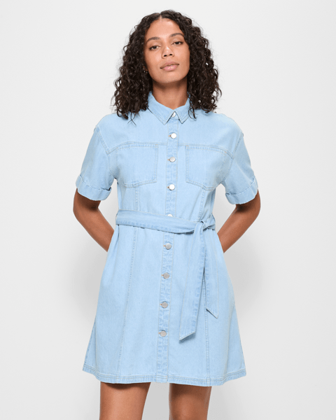 Denim Tie Waist Mini Dress | Target Australia
