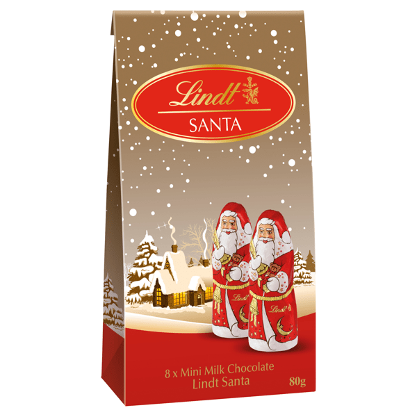 Lindt Mini Milk Chocolate Santa Bag 8 Pack 80g | Target Australia