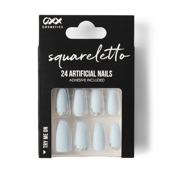 24 Pack Artificial Nails with Adhesive, Squareletto Shape, Blue - OXX ...