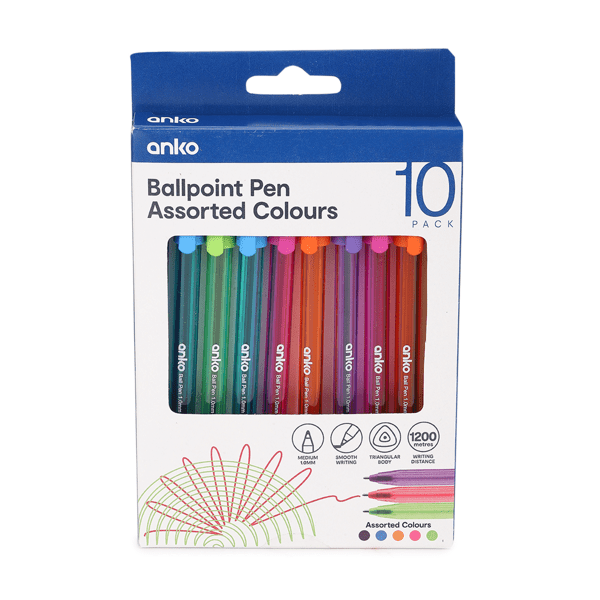 10 Pack Assorted Colours Ballpoint Pens - Anko | Target Australia