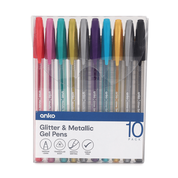 10 Pack Glitter and Metallic Gel Pens - Anko | Target Australia