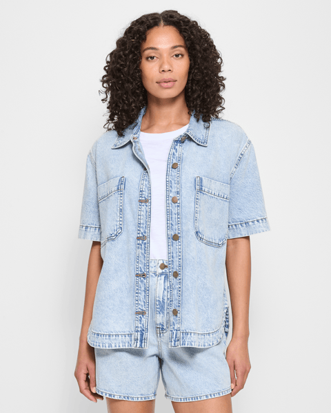 Short Sleeve Denim Shacket | Target Australia