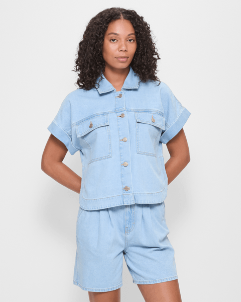 Extended Shoulder Denim Shacket | Target Australia