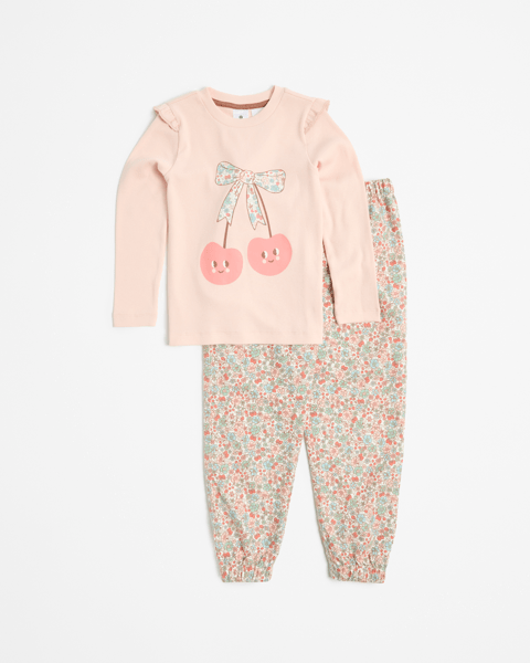 Girls Long Seeve Rib Flannelette Pyjama Set - Cherry Floral | Target ...