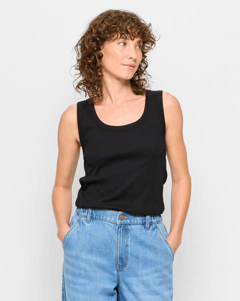 Australian Cotton Rib Tank Top - Black | Target Australia