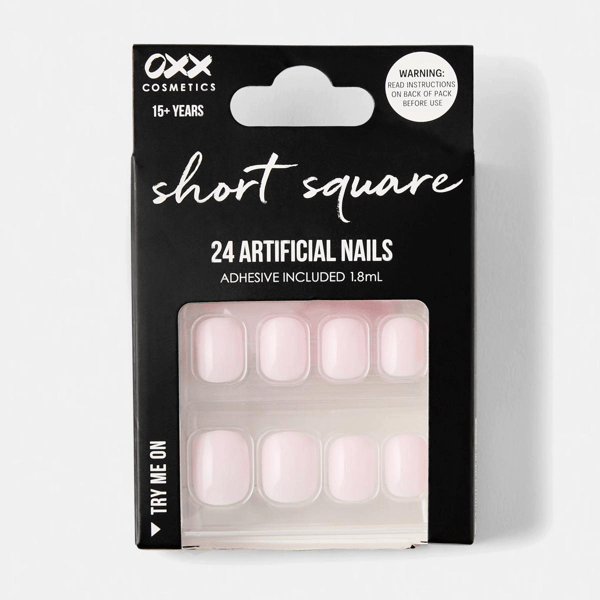 24 Pack Artificial Nails with Adhesive, Short Square Shape, Pink - OXX ...