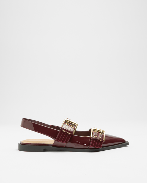 Womens Pointed Toe Double Strap Buckle Sling Flat - Tina - Burgundy ...