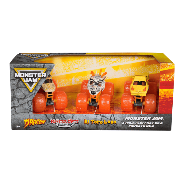 Monster Jam Earth Set: Official El Toro Loco, Dalmatian, Dragon 1:64 ...