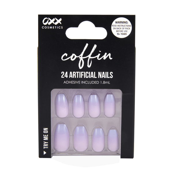 24 Pack Artificial Nails with Adhesive, Coffin Shape, Soft Ombre - OXX ...