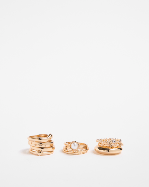 10 Pack Mixed Rings Set - Gold colourway | Target Australia