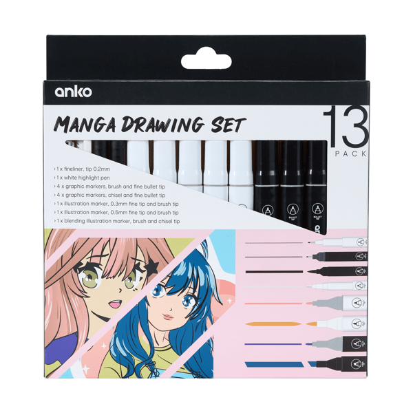 13 Pack Manga Drawing Set, Pink - Anko | Target Australia