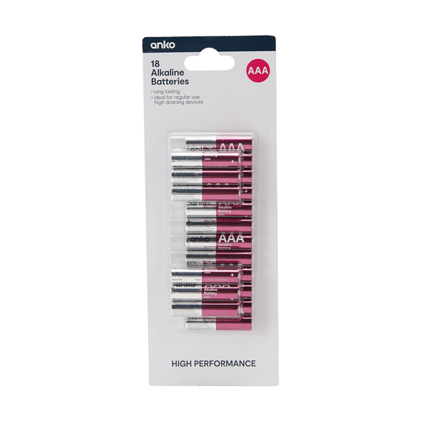 High Performance Alkaline Batteries, AAA, Pack of 18 - Anko | Target ...