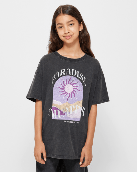 Longline Washed Graphic Print T-shirt | Target Australia