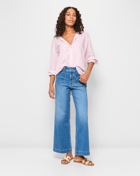 Mila Wide Leg High Rise Full Length Flat Front Denim Jeans - Tinted ...