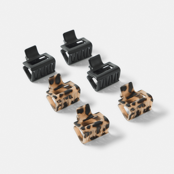 6 Pack Black and Tort Mini Rectangular Claw Hair Clips - OXX Haircare ...