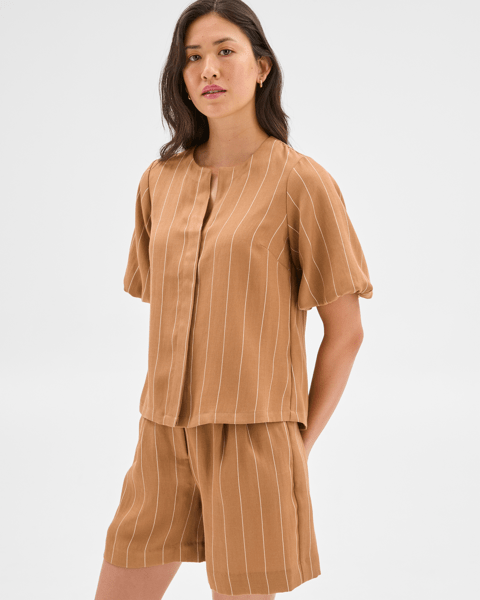 Pleat Waist Wide Leg Shorts - Preview - Caramel Stripe | Target Australia