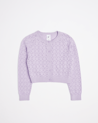 Scalloped Cropped Pointelle Knit Cardigan - Purple | Target Australia