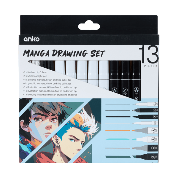 13 Pack Manga Drawing Set, Blue - Anko | Target Australia