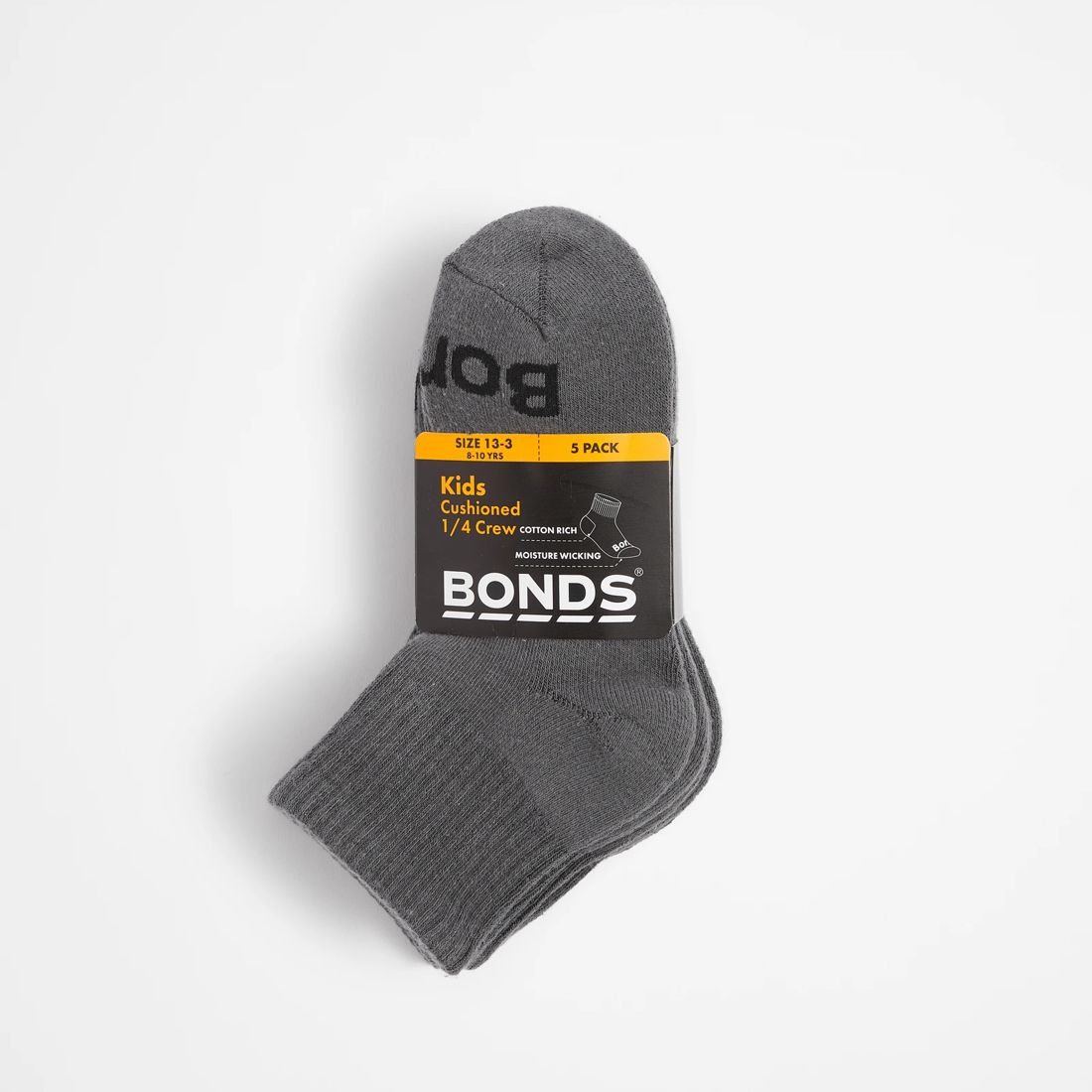 Bonds Kids Cushioned 1/4 Crew Socks - 5 Pack - Grey | Target Australia