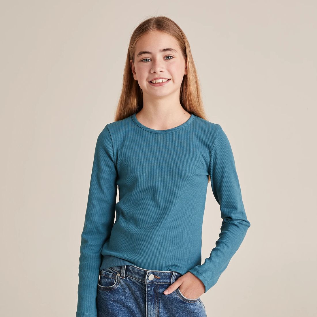 Organic Cotton Rib Top - Teal | Target Australia