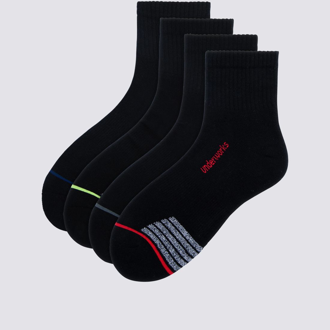 Underworks Mens 4 Pack Sport Quarter Crew Sock - Black | Target Australia