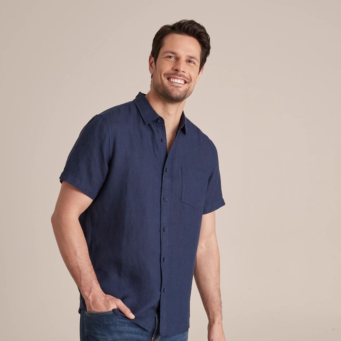 European Linen Shirt - Navy Blue | Target Australia