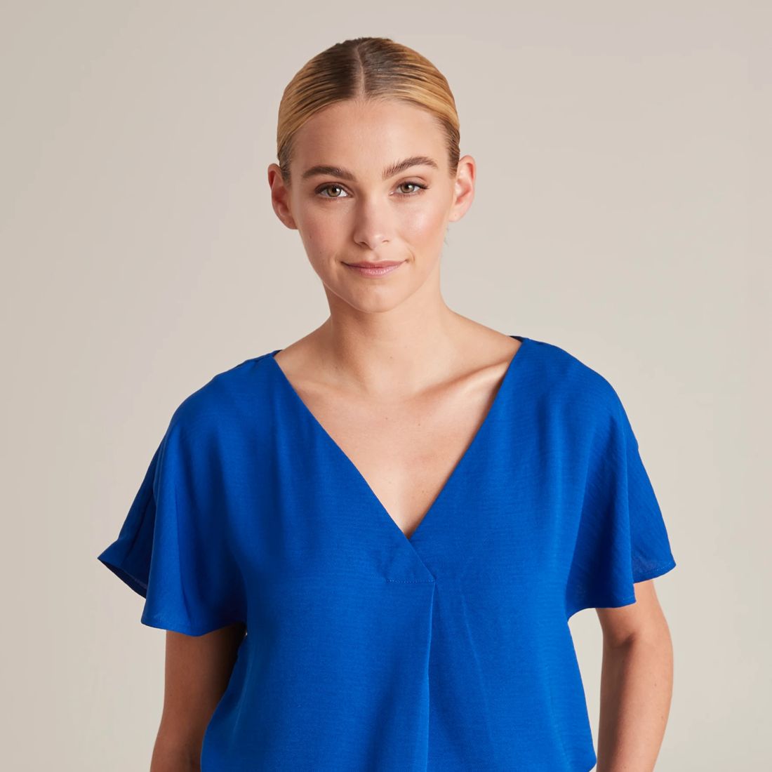 V-Neck Notch Blouse - Preview - Sky Blue | Target Australia