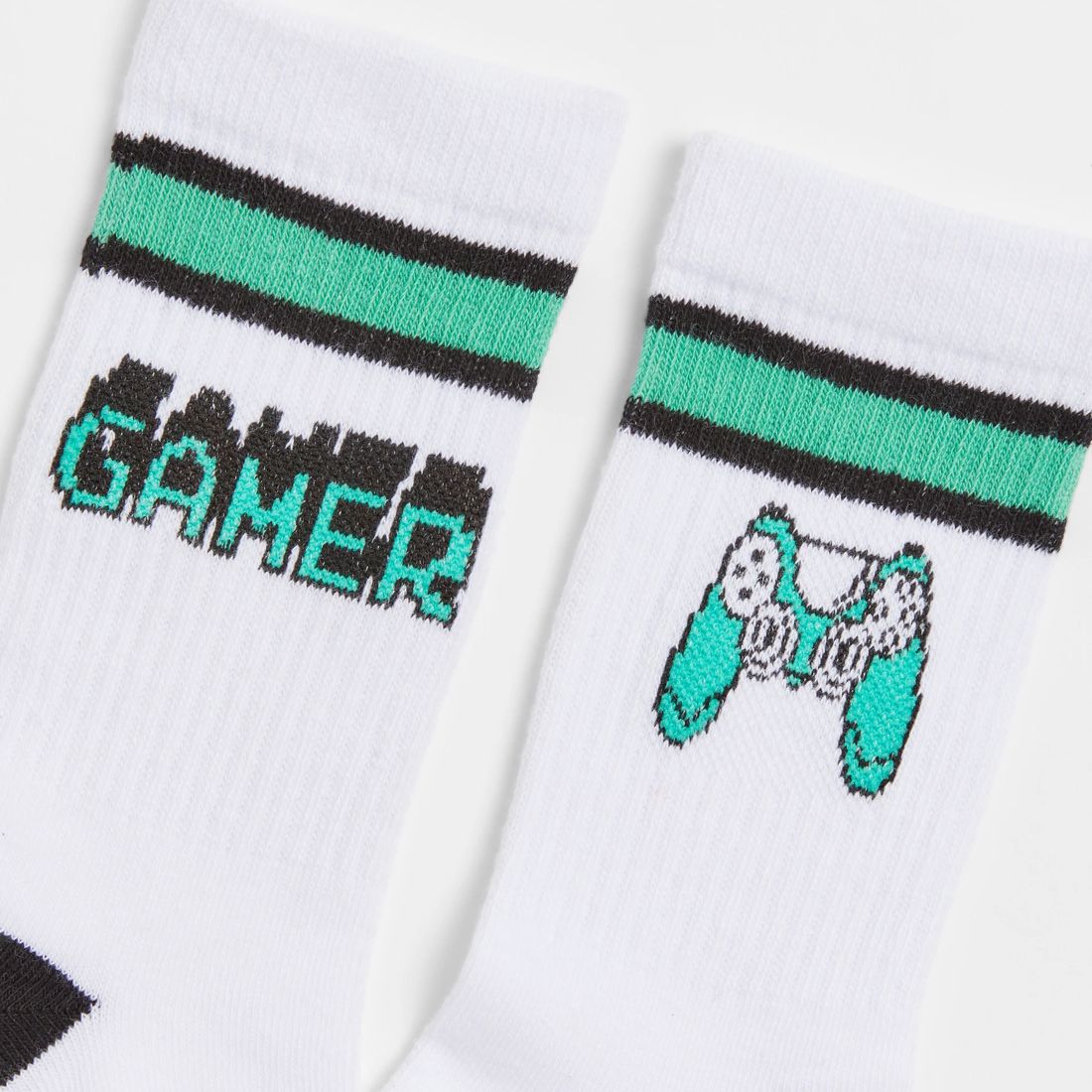 Novelty Kids Ribbed Crew Socks 1 Pack - White Gamer | Target Australia