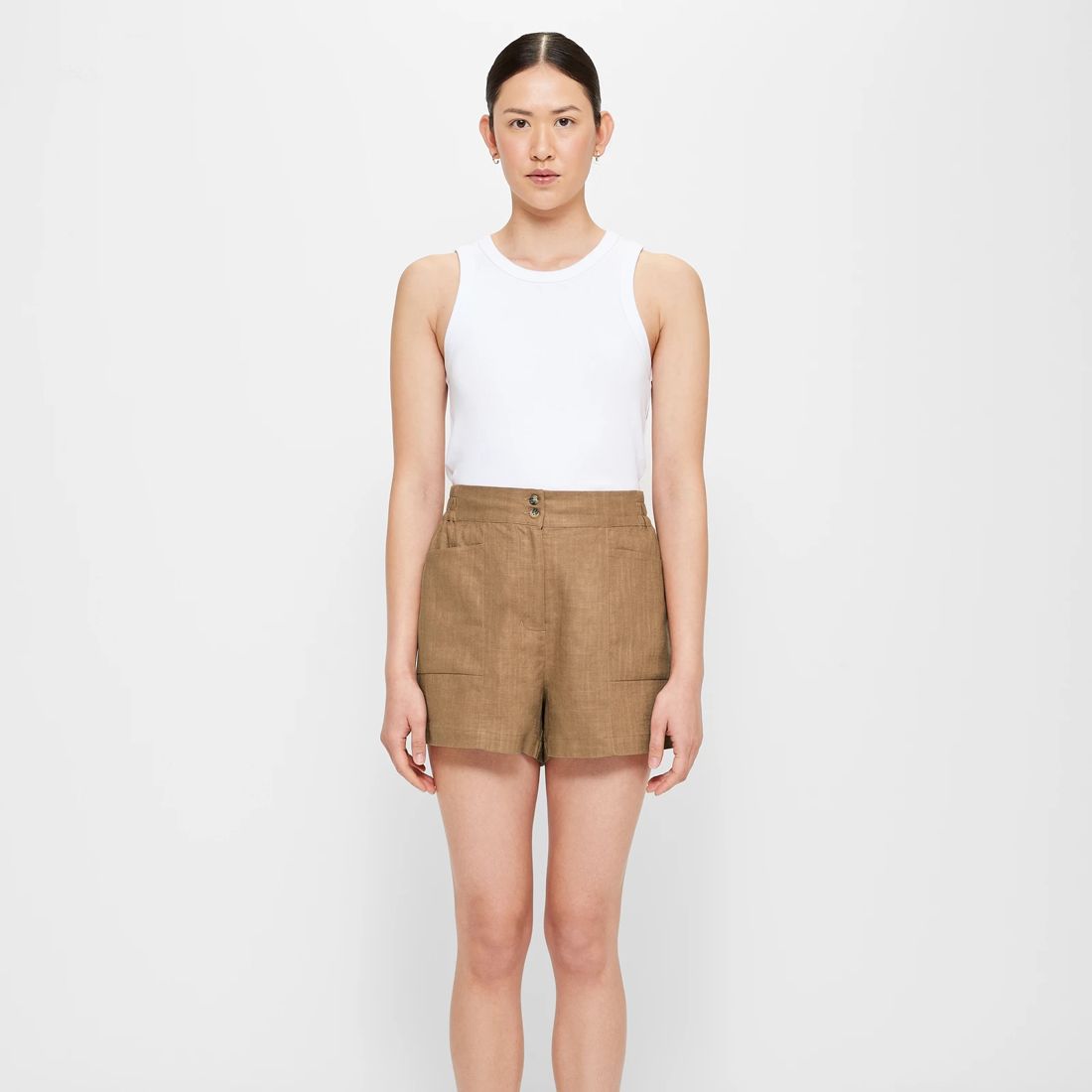Linen Blend Seam Front Shorts - Tan | Target Australia