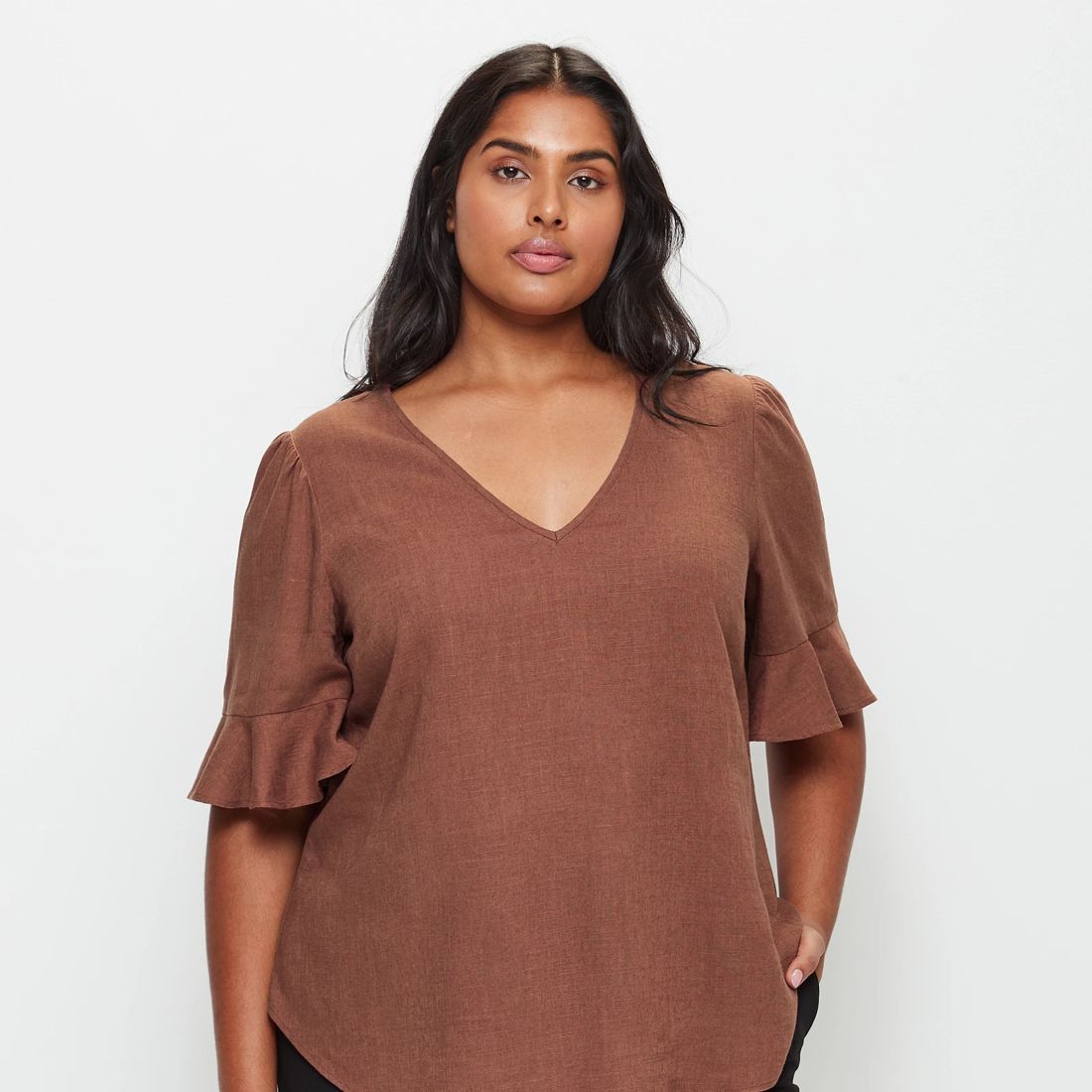 Curve Linen Blend Flutter Sleeve Blouse | Target Australia