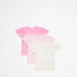 Broderie T-shirts - 3 Pack - Pink / Multi | Target Australia