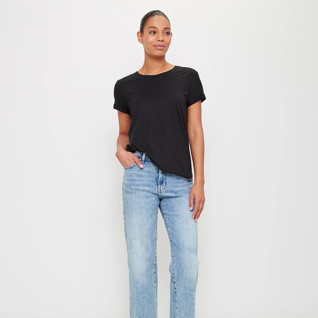 Cotton/Modal Relaxed Crew T-Shirt - Black | Target Australia
