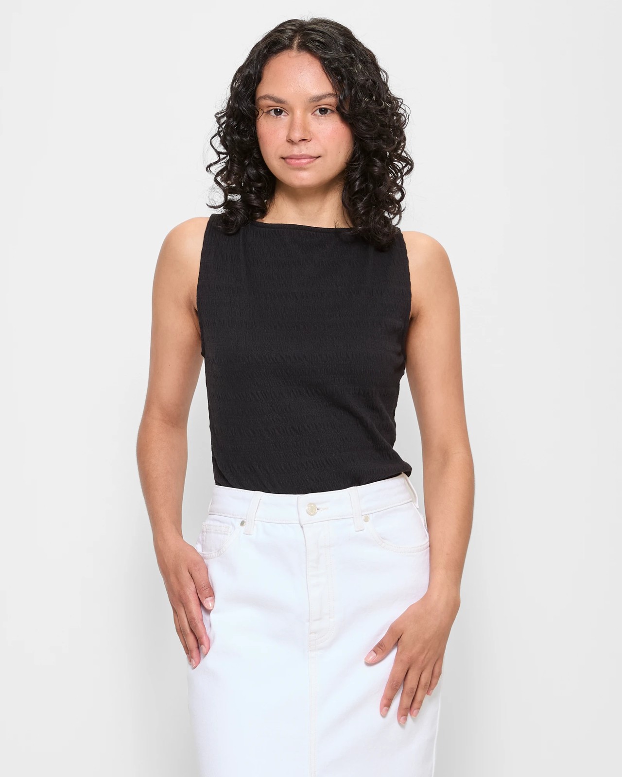 Sleeveless Textured Boat Neck Tank Top | Target Australia