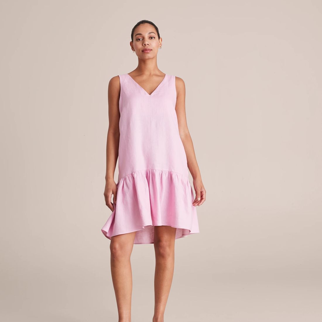 Linen Blend Frill Hem Mini Dress | Target Australia