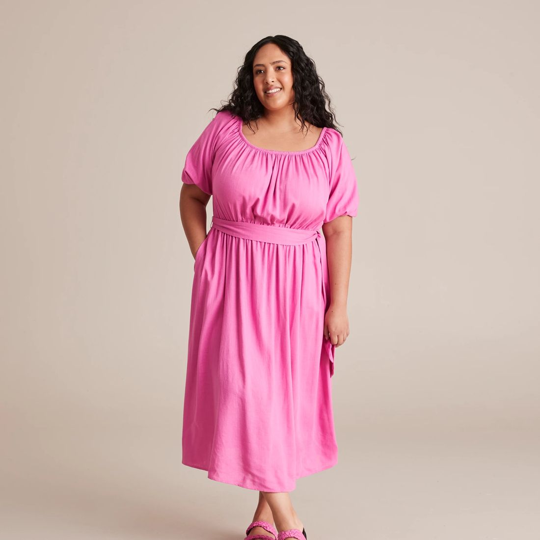 Curve Linen Blend Off The Shoulder Maxi Dress | Target Australia