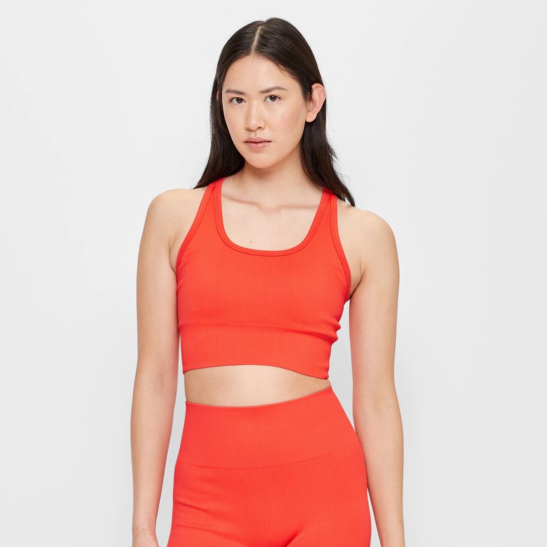 Active Seamfree Ribbed Longline Crop Top - Fire Orange | Target Australia