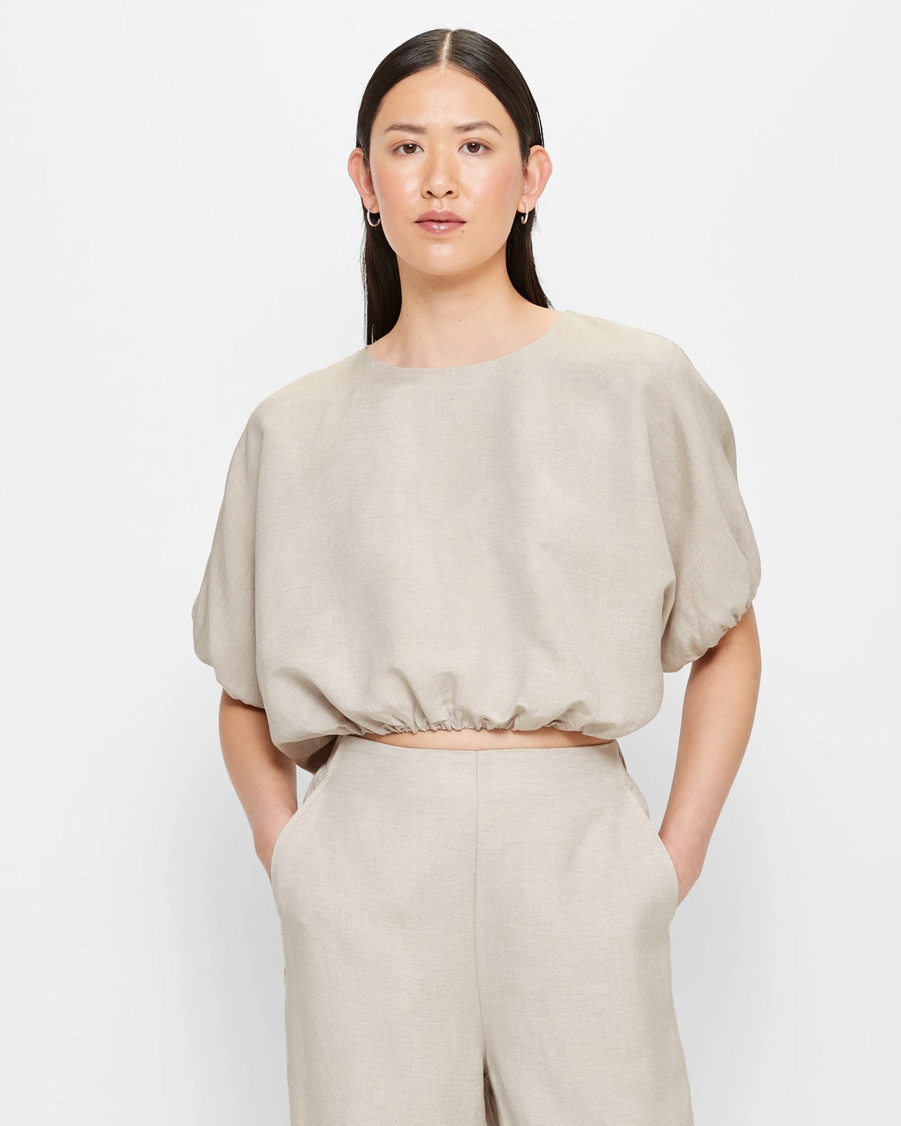 Linen Blend Balloon Sleeve Top - Preview | Target Australia