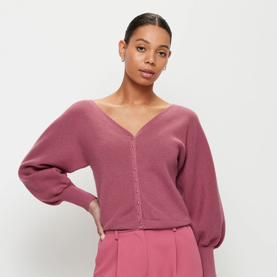 V-Neck Puff Sleeve Knit Cardigan - Preview | Target Australia