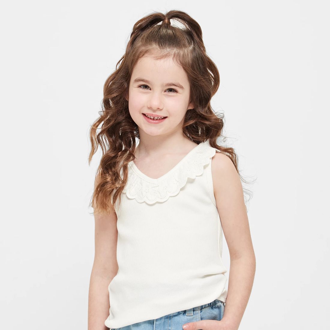 Rib Broderie Frill Tank - Cream | Target Australia