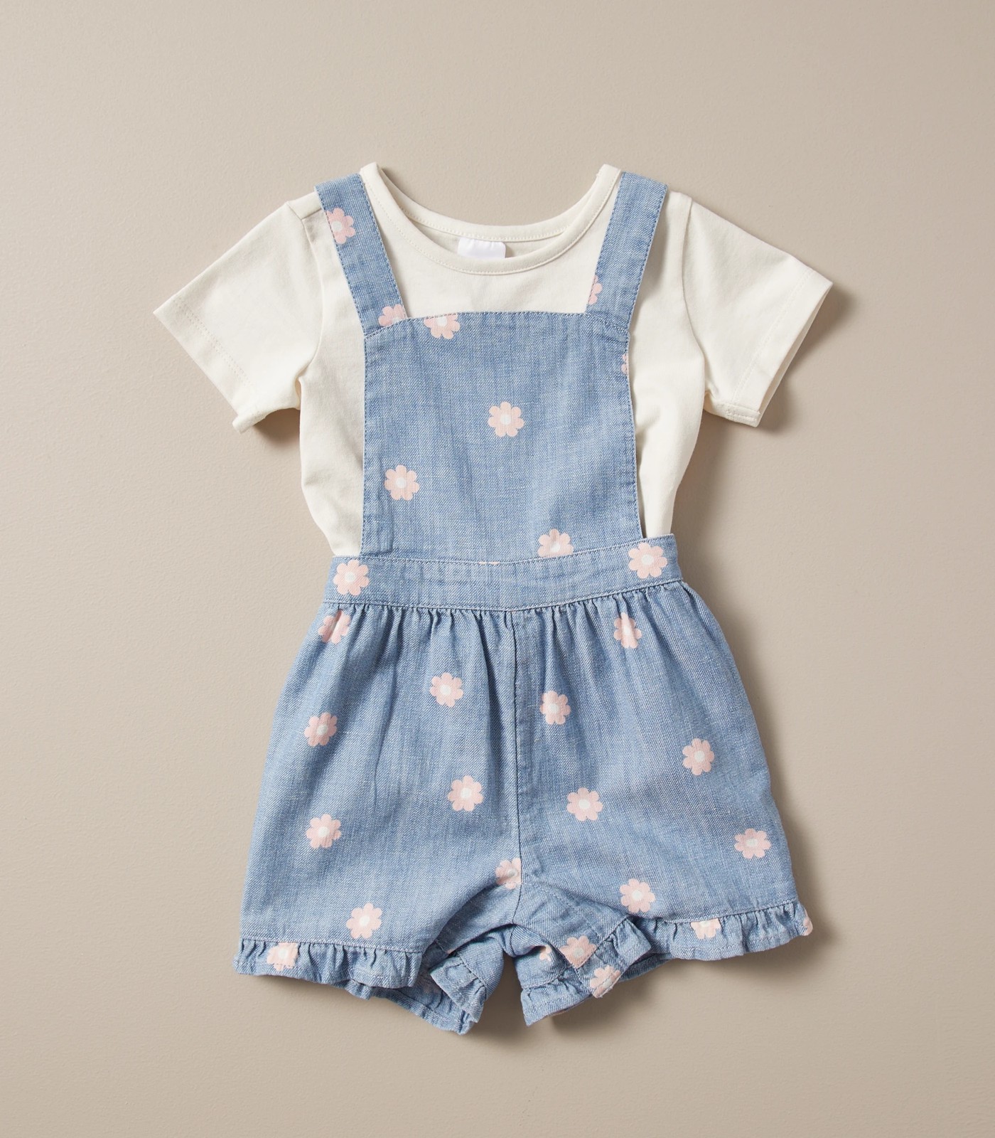 2 Piece Baby Floral Linen Blend Chambray Shortall Set | Target Australia