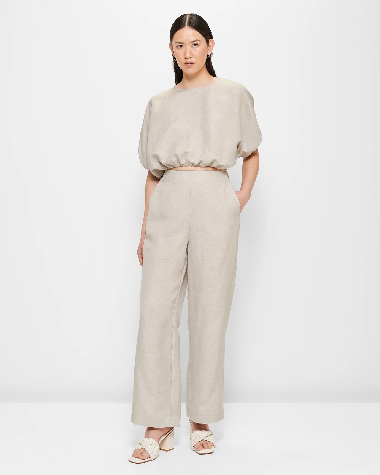 Linen Blend Balloon Sleeve Top - Preview | Target Australia