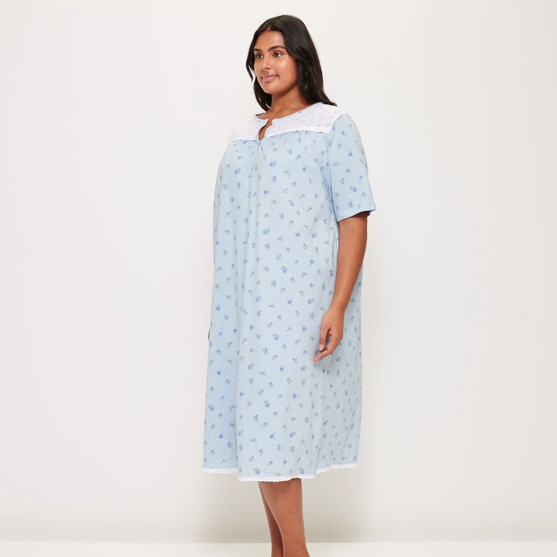 Plus Size Traditional Lace Trim Sleep Nightie - Blue Ditsy | Target ...