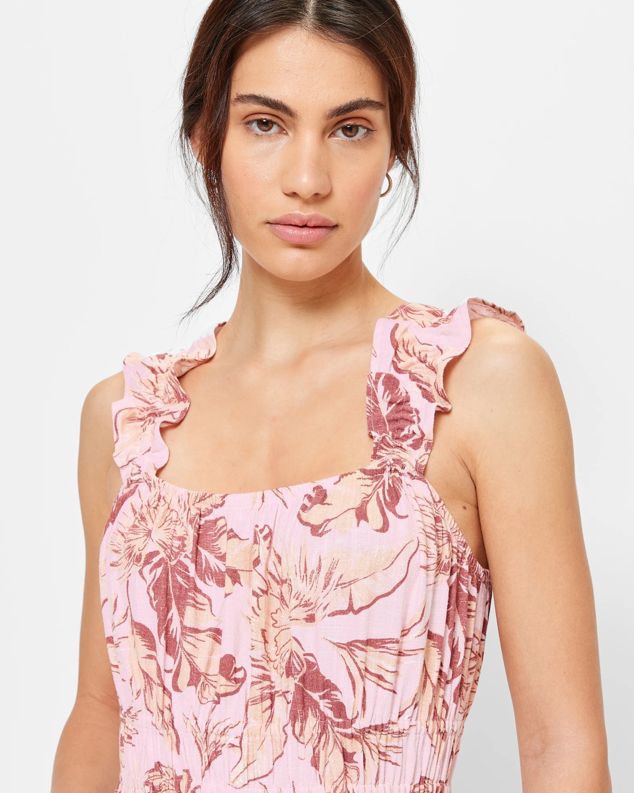 Linen Blend Ruffle Strap Midi Dress Target Australia