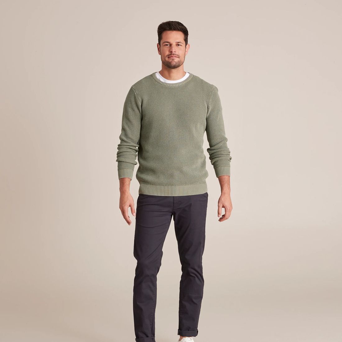 Waffle Knit Jumper - Washed Khaki Green | Target Australia