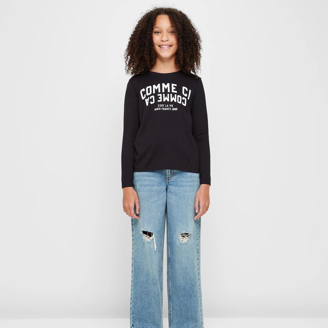 Organic Cotton Graphic Print Top - Black French | Target Australia