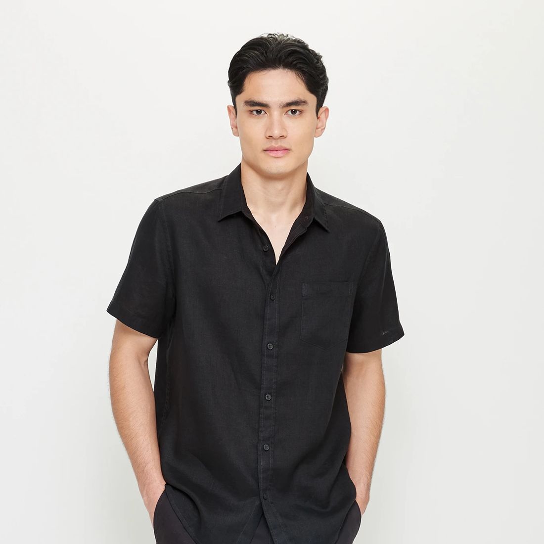 European Linen Short Sleeve Shirt - Black | Target Australia