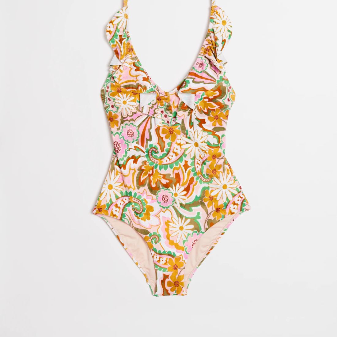 Ribbed Frill Plunge One Piece Swim Bathers - Retro Floral | Target ...