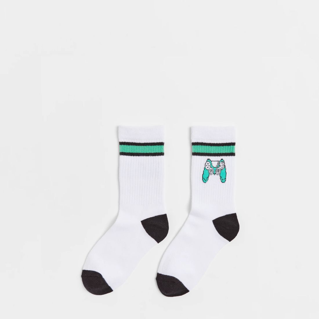 Novelty Kids Ribbed Crew Socks 1 Pack - White Gamer | Target Australia